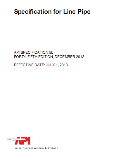 استاندارد API 5L - Specification for Line Pipe (الزامات ساخت لوله ها)